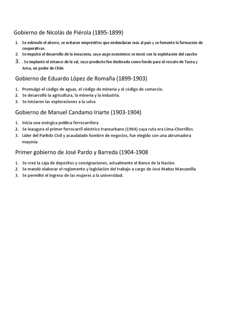 Línea de tiempo del gobierno de Piérola | PDF | Viajes y turismo | Historia