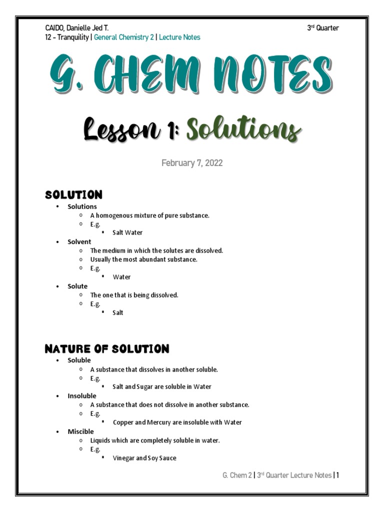 G. Chem - LECTURE NOTES | PDF | Solubility | Calorie