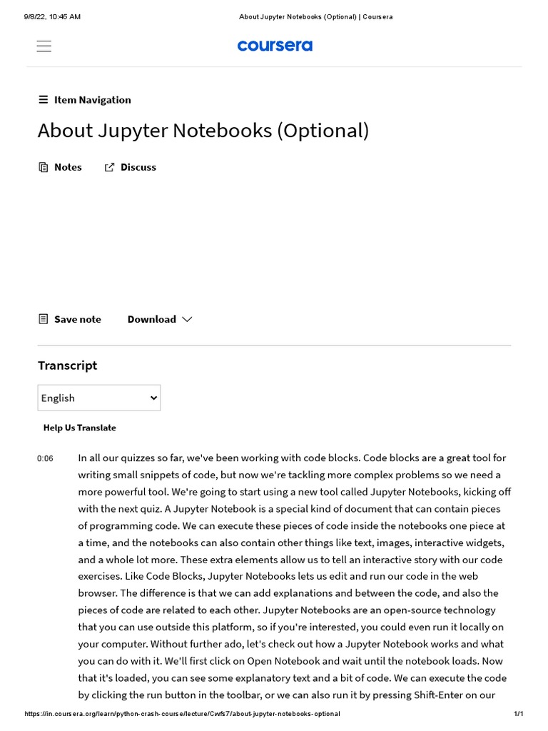 About Jupyter Notebooks (Optional) - Coursera | PDF