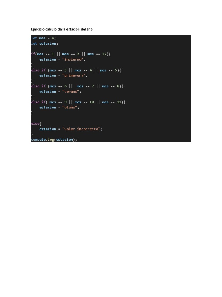 Ejercicio Cálculo de La Estación Del Año Java Script | PDF
