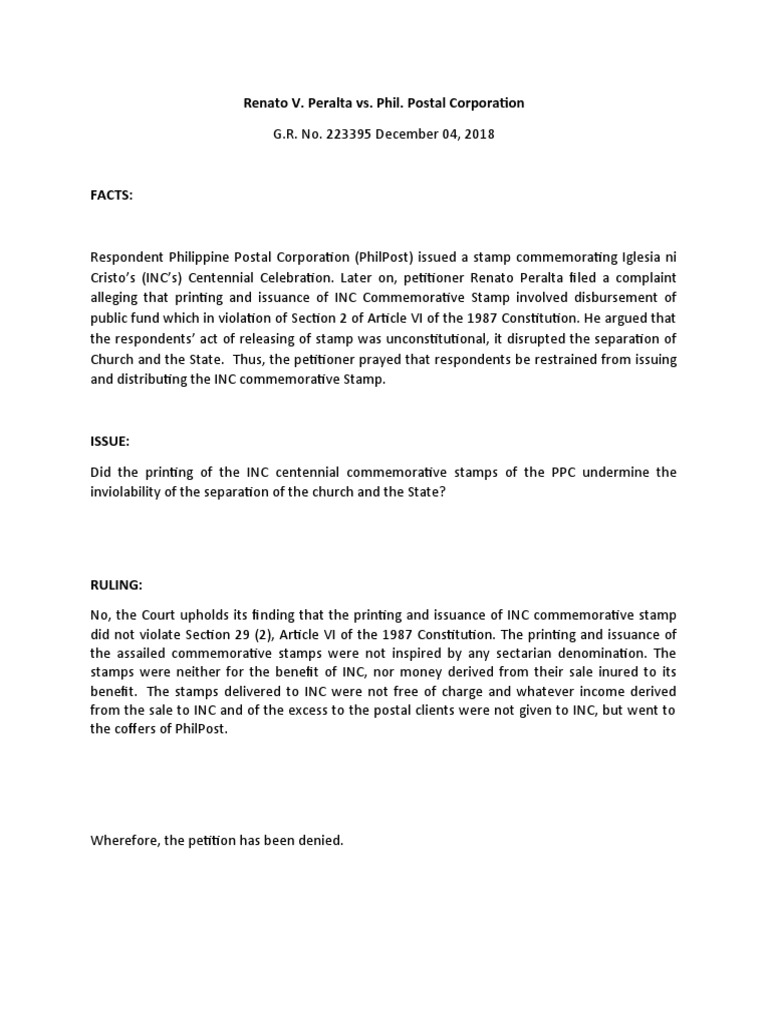 Renato v. Peralta vs. Phil. Postal Corporation - Digest | PDF