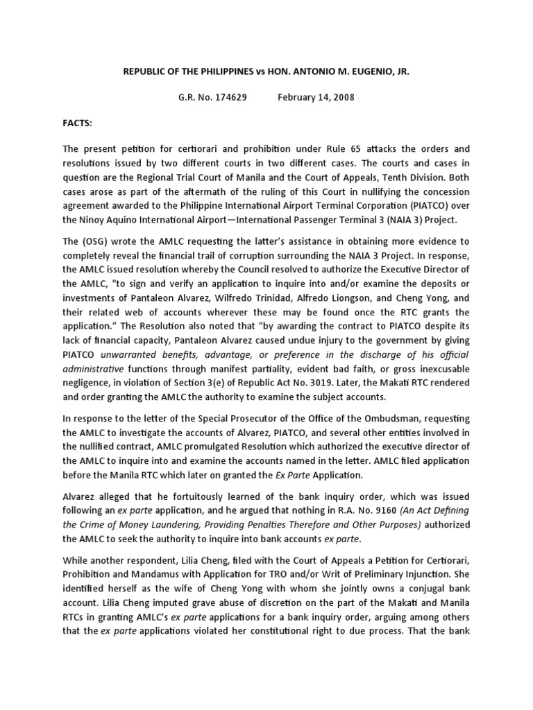 Republic of the Philippines vs Hon. Antonio m. Eugenio, Jr.- Digest | PDF | Ex Post Facto Law ...