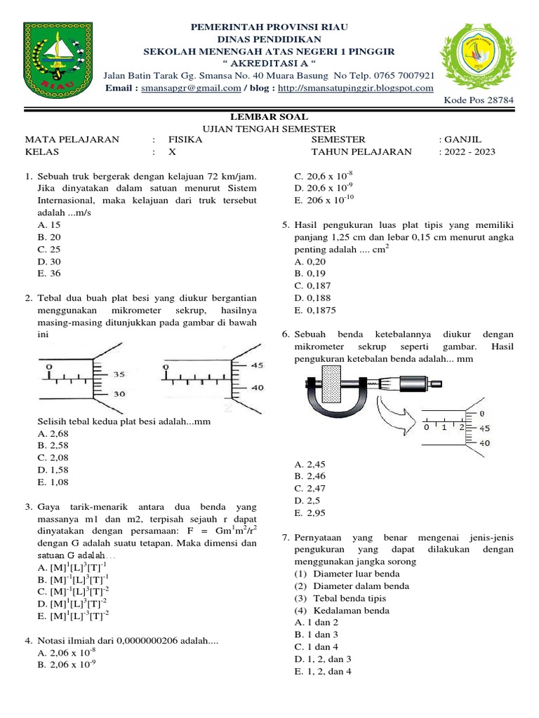 Soal Uts Fisika Semester Ganjil Kls 10 | PDF