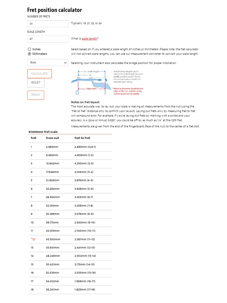 Fret Position Calculator - StewMac | PDF
