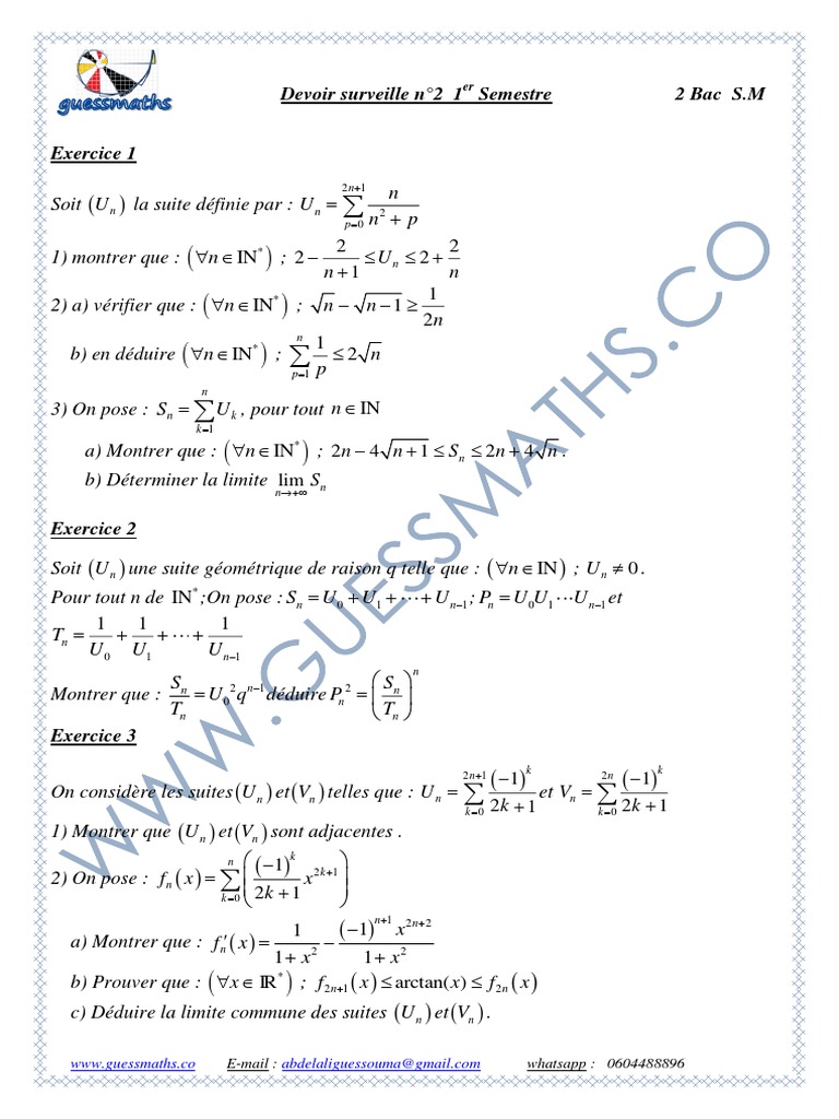 Devoir Surveille N°2 1er Semestre 2 Bac S.M | PDF