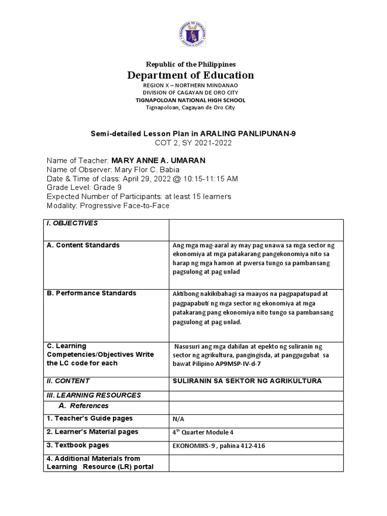 DLL - COT2 - AP9 (April 29, 2022) | PDF