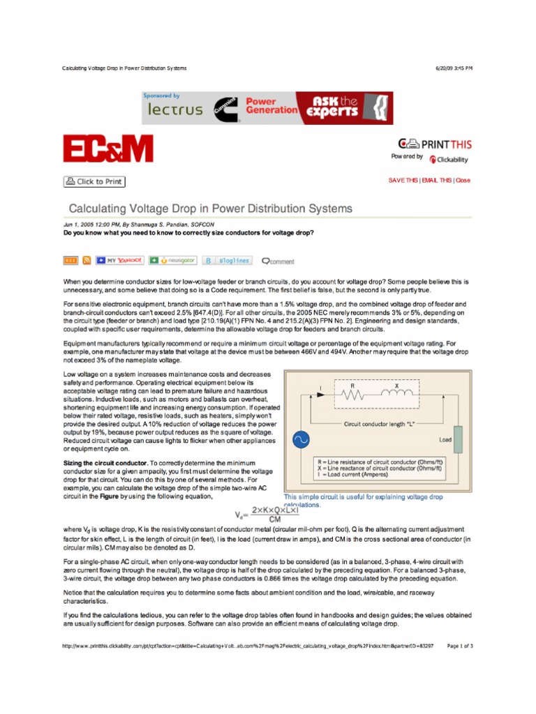 Calculating Voltage Drop in Power Distribution Systems | PDF