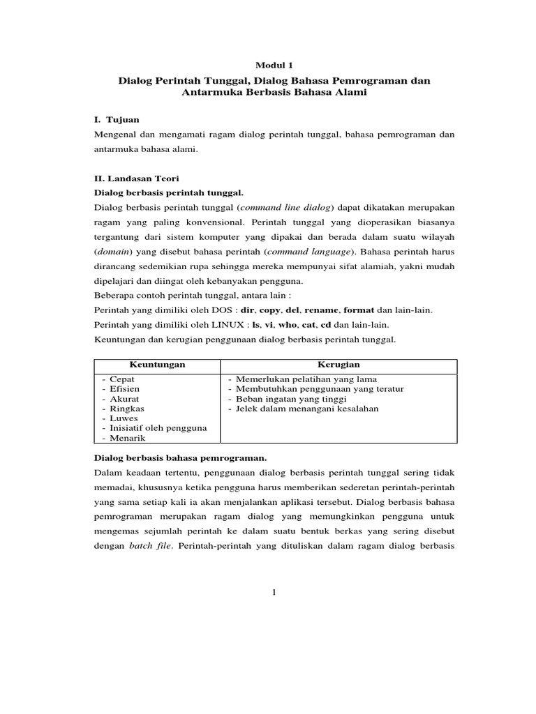 Dialog Perintah Tunggal, Dialog Bahasa Pemrograman Dan Antarmuka Berbasis Bahasa Alami | PDF