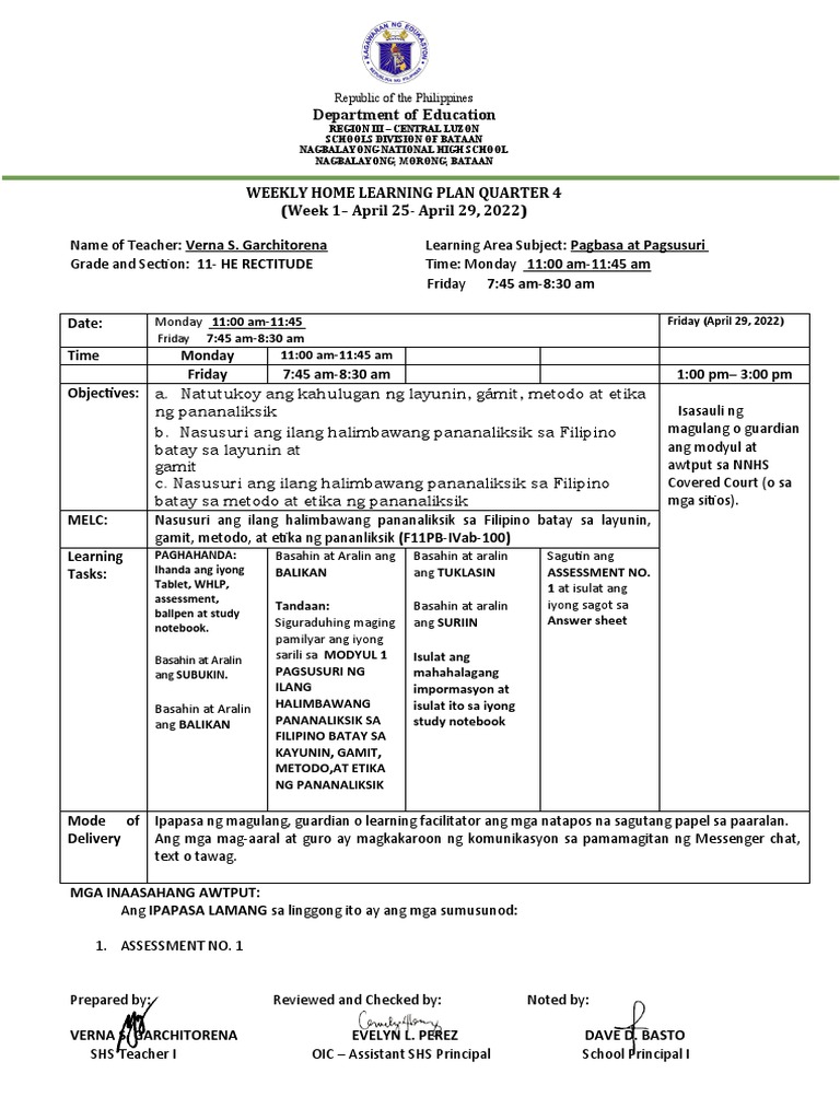 WHLP Q4 Week 1 PAGBASA | PDF