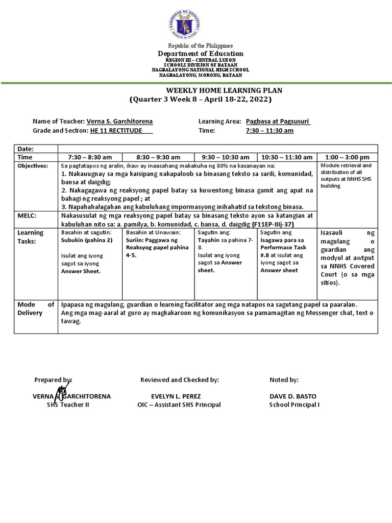 WHLP-Q3-Week-8 Pagbasa at Pagsusuri | PDF