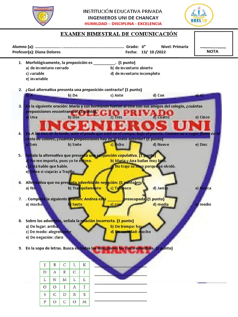 Examen BIMESTRAL de Comunicacion 6to Primaria (3 Bim) | PDF | Adverbio ... Examen BIMESTRAL de Comunicacion 6to Primaria (3 Bim) | PDF | Adverbio ...