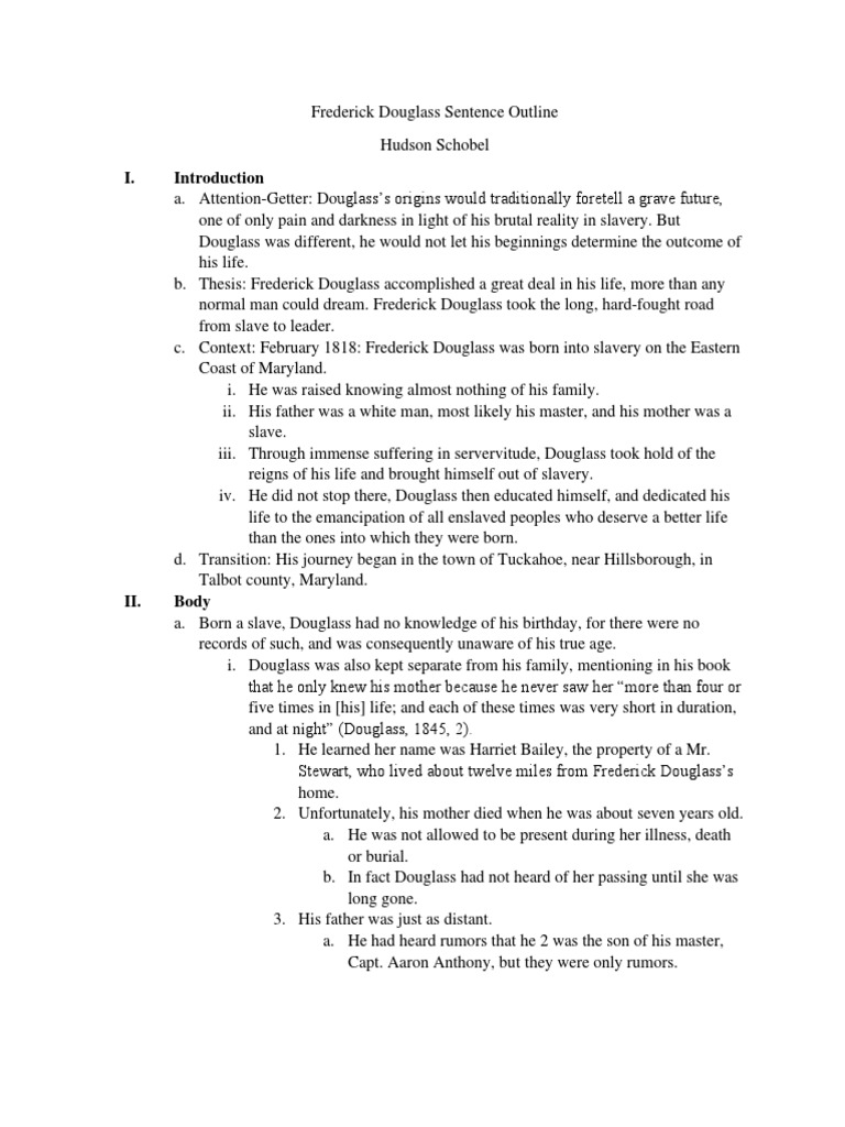 Frederick Douglass Sentence Outline | PDF | Frederick Douglass ...