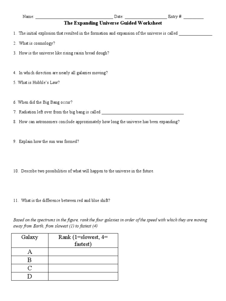 Expanding Universe Guided Worksheet | PDF | Redshift | Universe