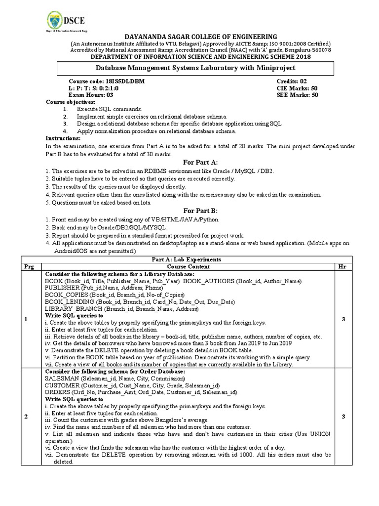 DBA Lab Syllabus | PDF | Relational Database | Sql