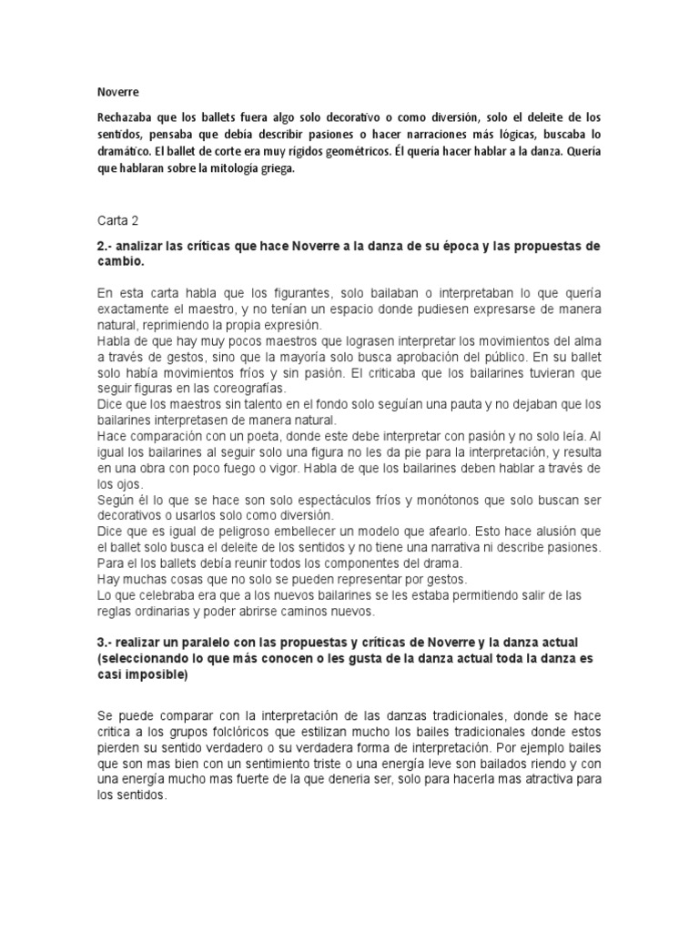 Historia de La Danza - Noverre | PDF | Bailes | Ballet