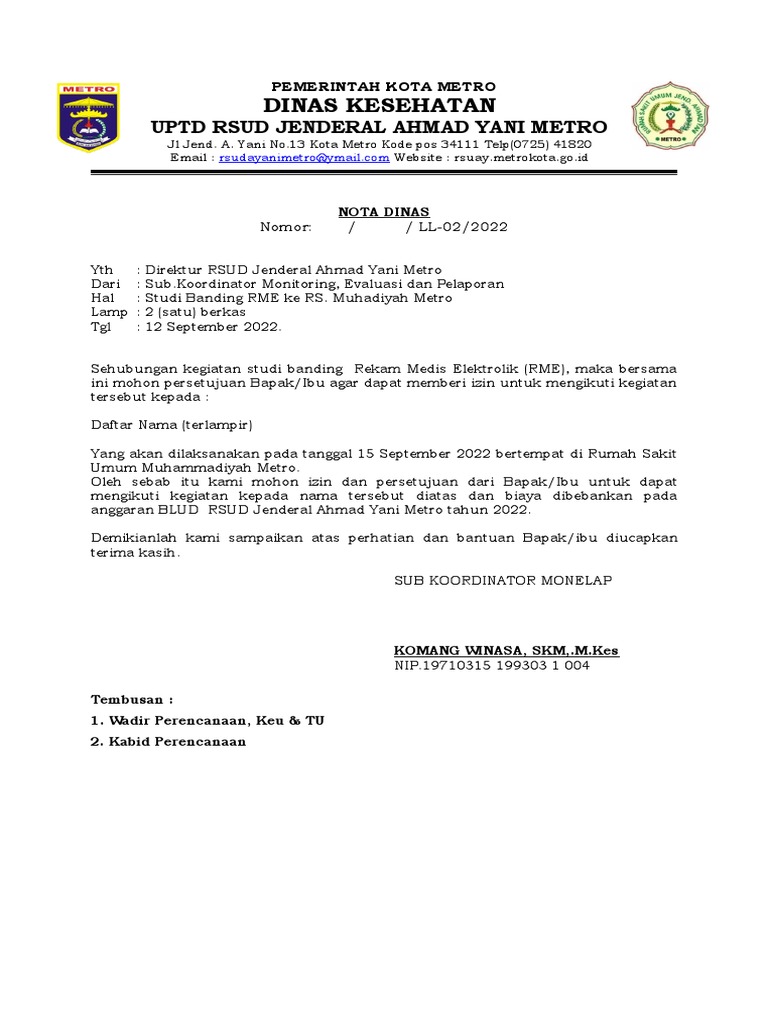 Nota Dinas Studi Banding RME 2022 | PDF | Teknologi & Rekayasa