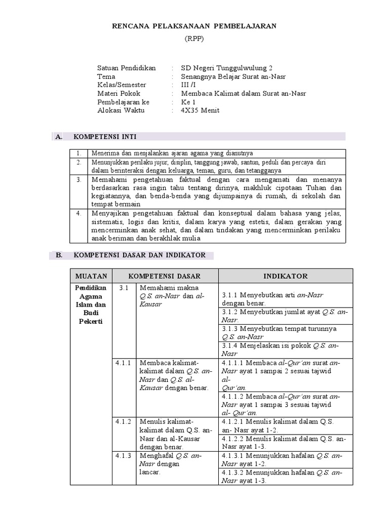 RPP Pai Kelas 3 | PDF