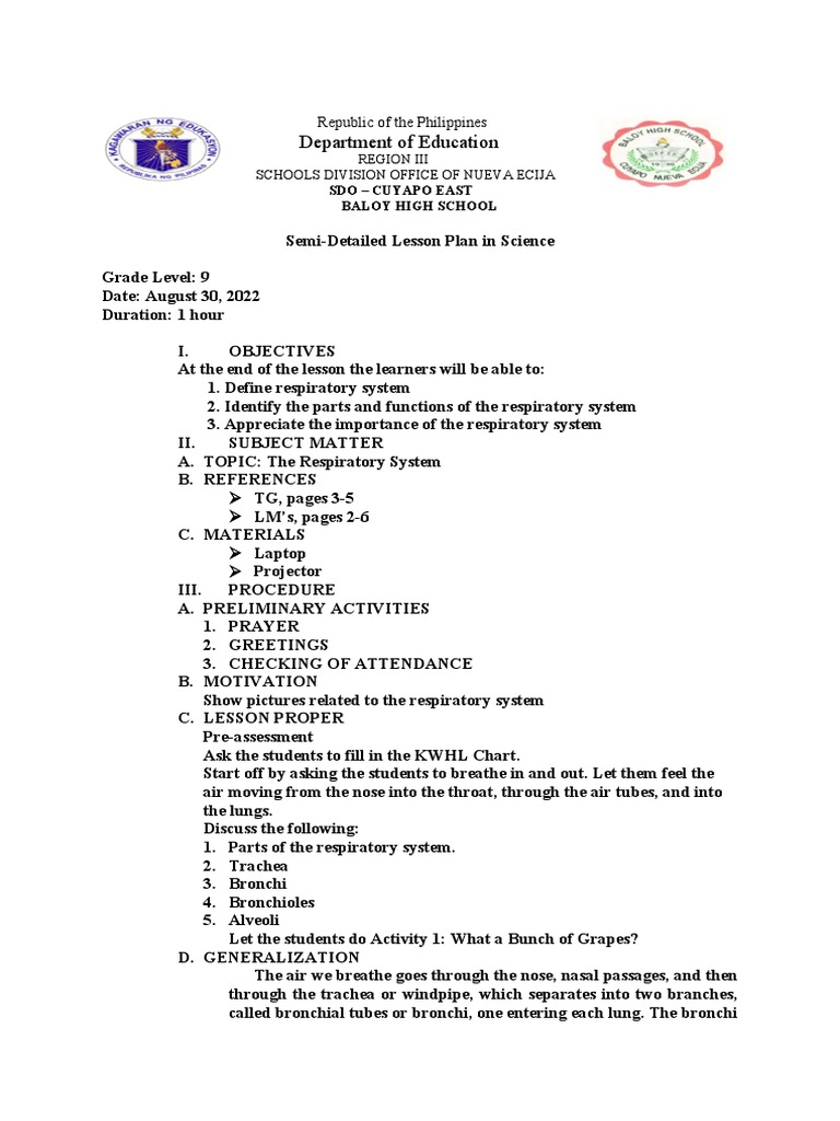 Lesson Plan Grade 9 | PDF | Lung | Heredity