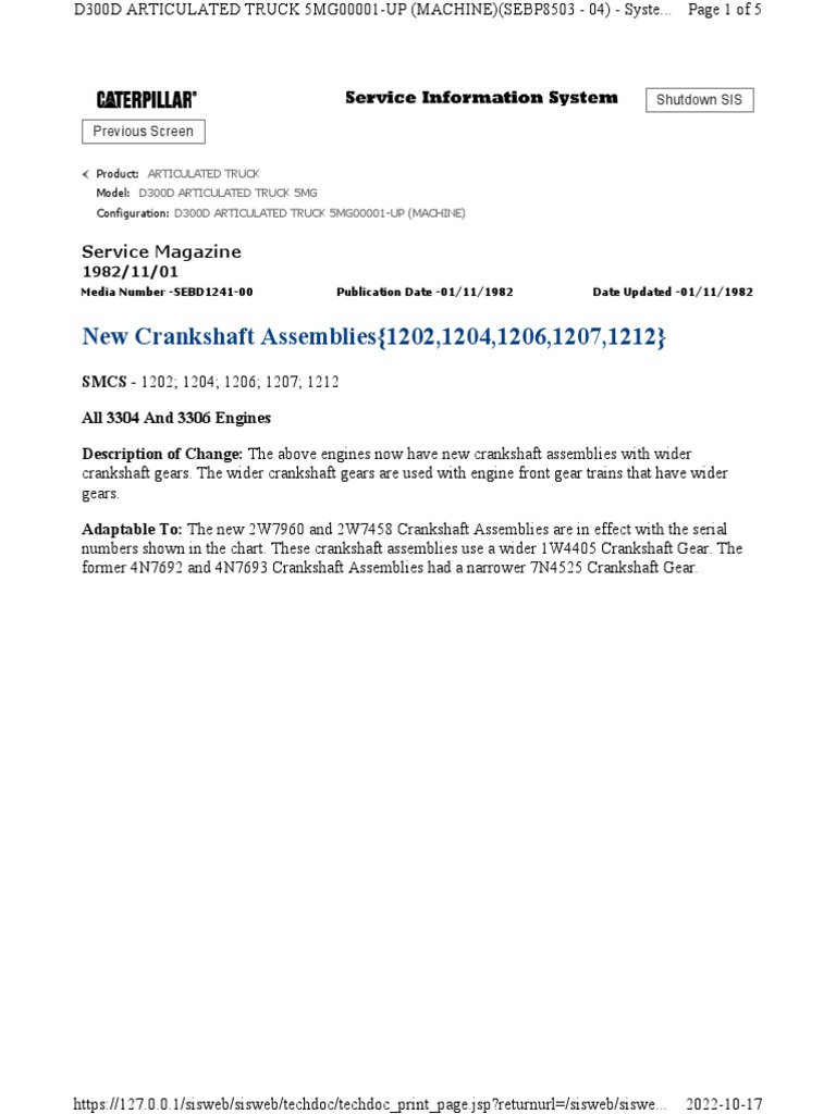 New Crankshaft Assemblies (1202,1204,1206,1207,1212) : Shutdown SIS Previous Screen | PDF ...