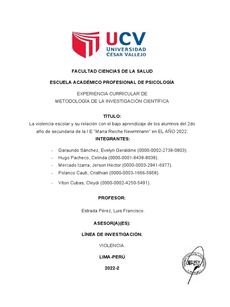 INV. FINAL METODOLOGIA TRN | PDF | Violencia | Aprendizaje