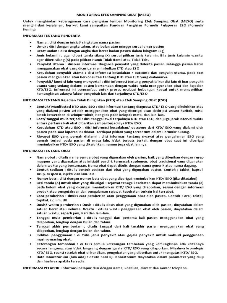 Panduan Pengisian Lembar MESO | PDF