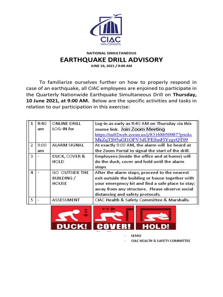 National Simultaneous Earthquake Drill | PDF