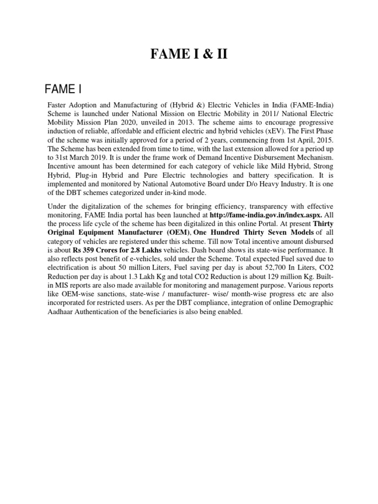 About FAME I & II | PDF | Hybrid Vehicle | Low Carbon Economy