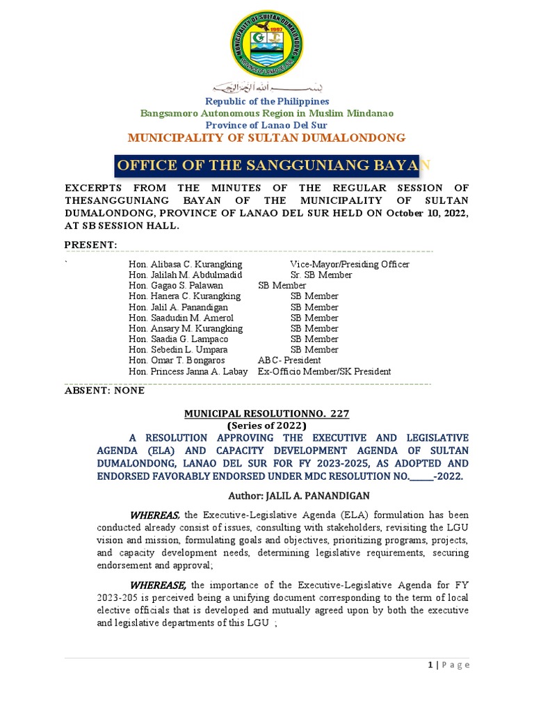 Resolution For Approving The ELA | PDF