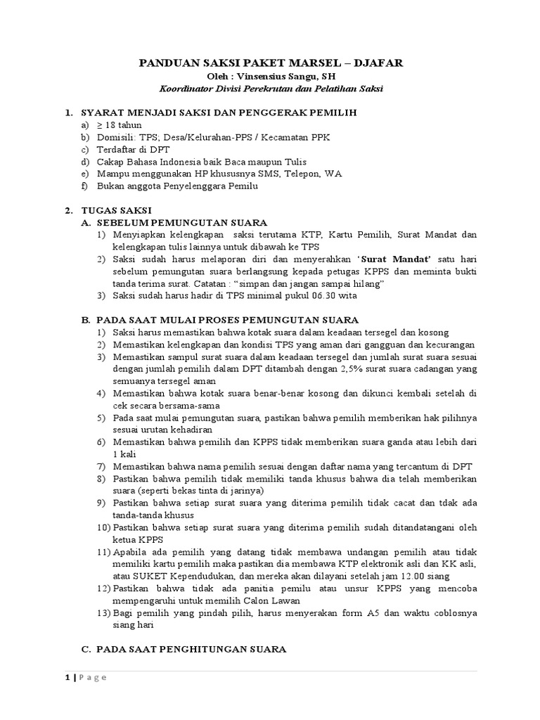 Form Pegangan Saksi | PDF