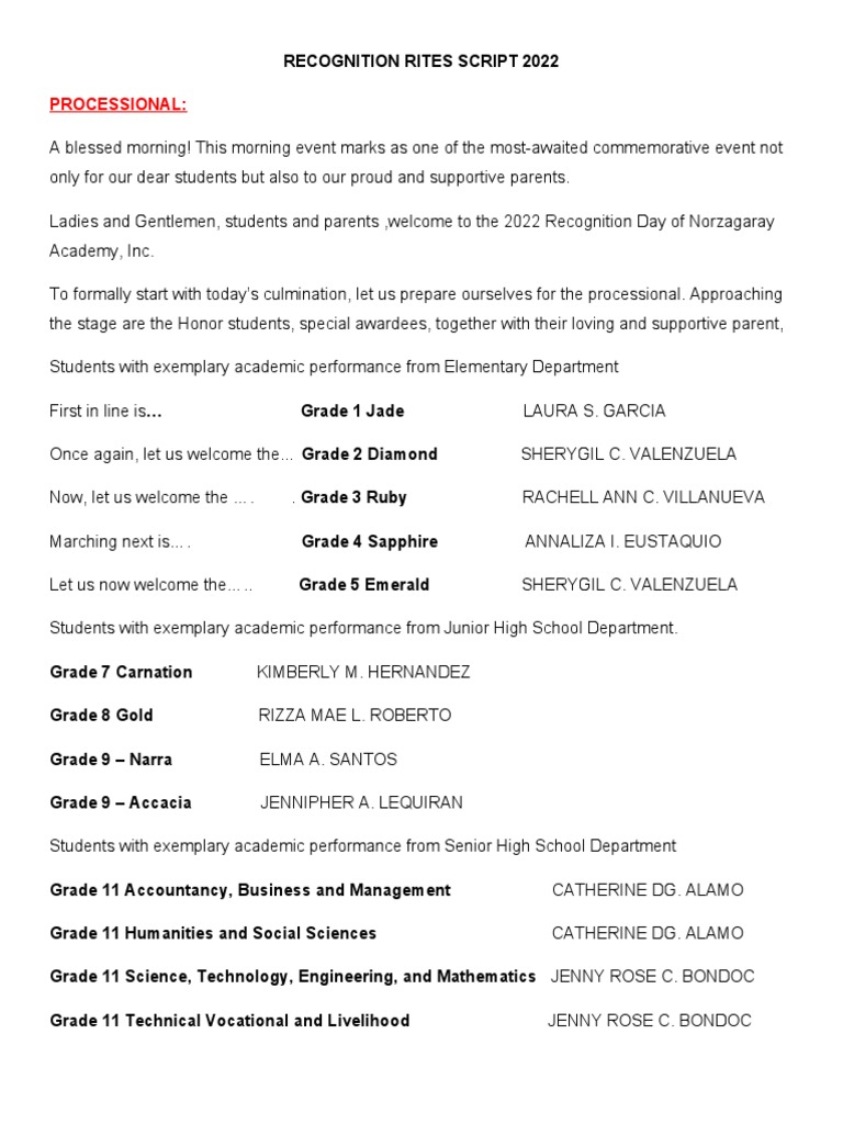 Recognition Rites Script 2022 | PDF