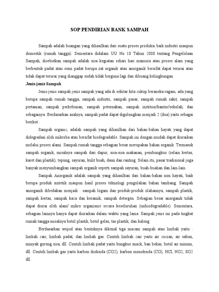 Sop Pendirian Bank Sampah | PDF