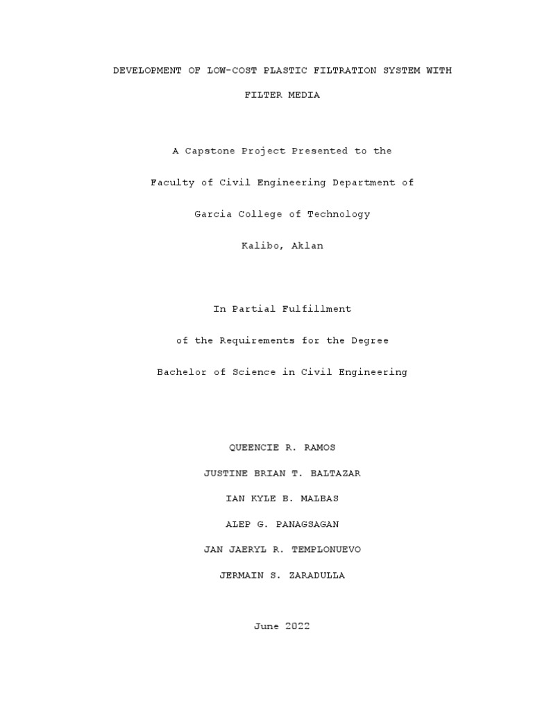 Development of Plastic Filtration System With Filter Media Finale | PDF ...
