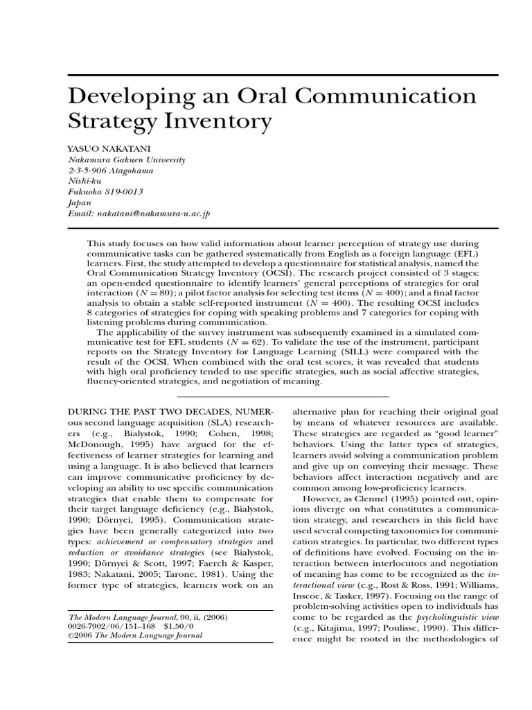 Oral Communication Strategy Inventory | PDF | English As A Second Or ...