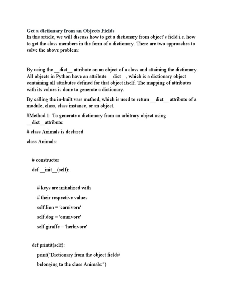 Get A Dictionary From An Objects Fields Pdf Inheritance Object Oriented Programming 5446