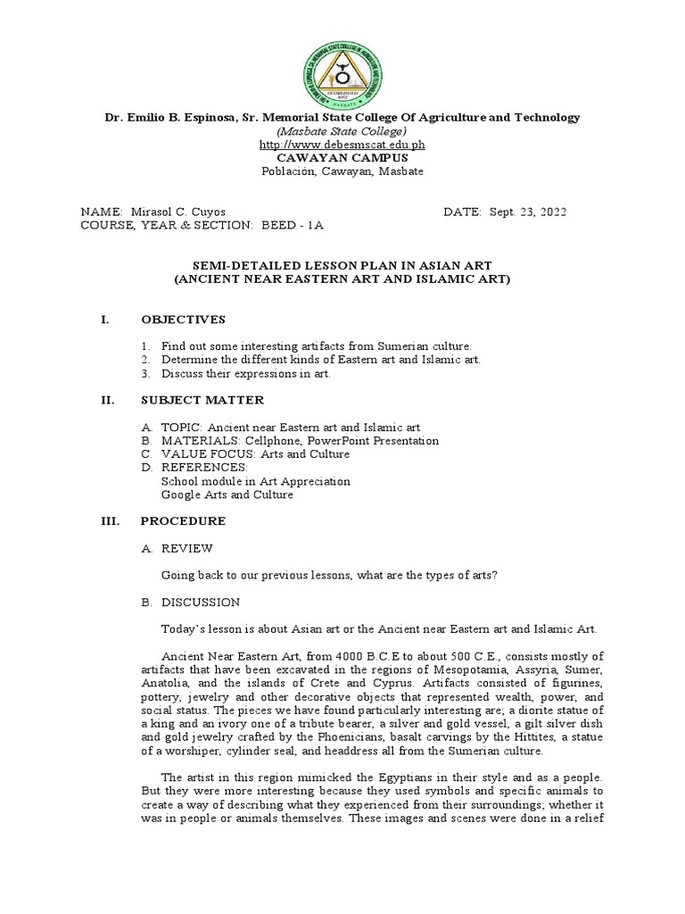 Lesson Plan | PDF | Sumer | Ancient Near East