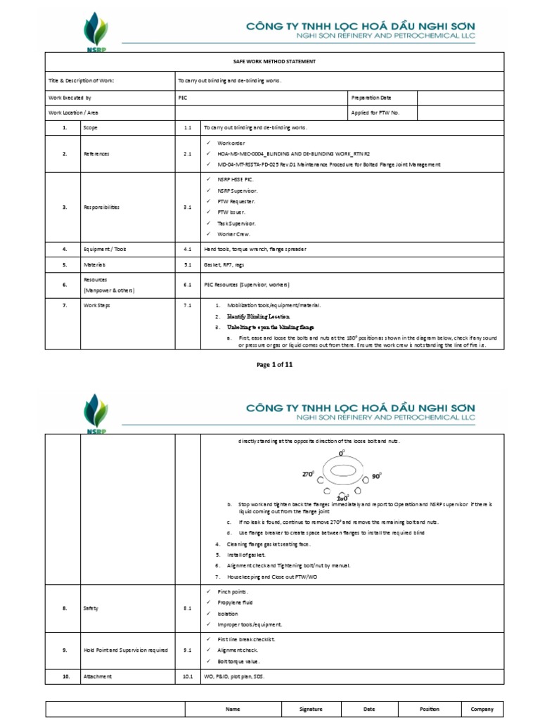 JSA For Blinding and De-Blinding (Opening Process Equipment) | PDF