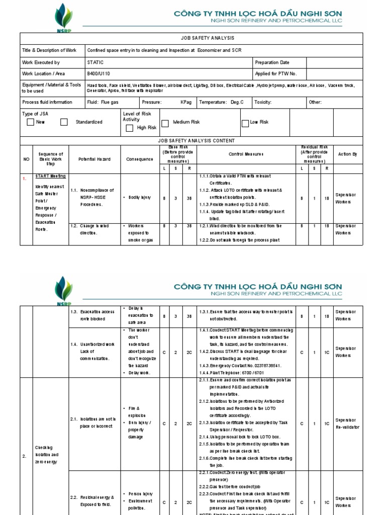 JSA For Cleaning Boiler, SCR & ESP Internal | PDF | Personal Protective ... JSA For Cleaning Boiler, SCR & ESP Internal | PDF | Personal Protective ...