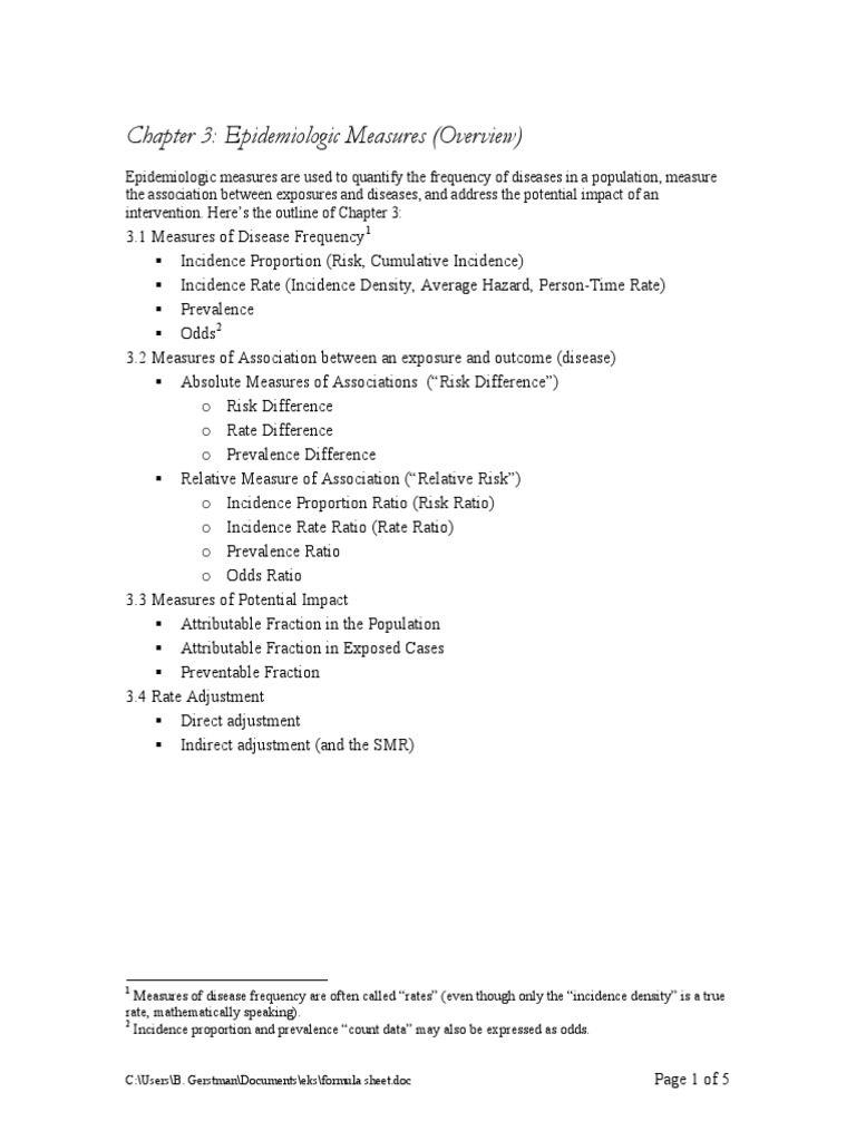 Formula Sheet | PDF | Incidence (Epidemiology) | Confounding