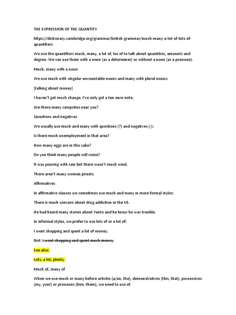 Quantifying Quantities: A Guide to Using Much, Many, A Lot Of, and Lots ...