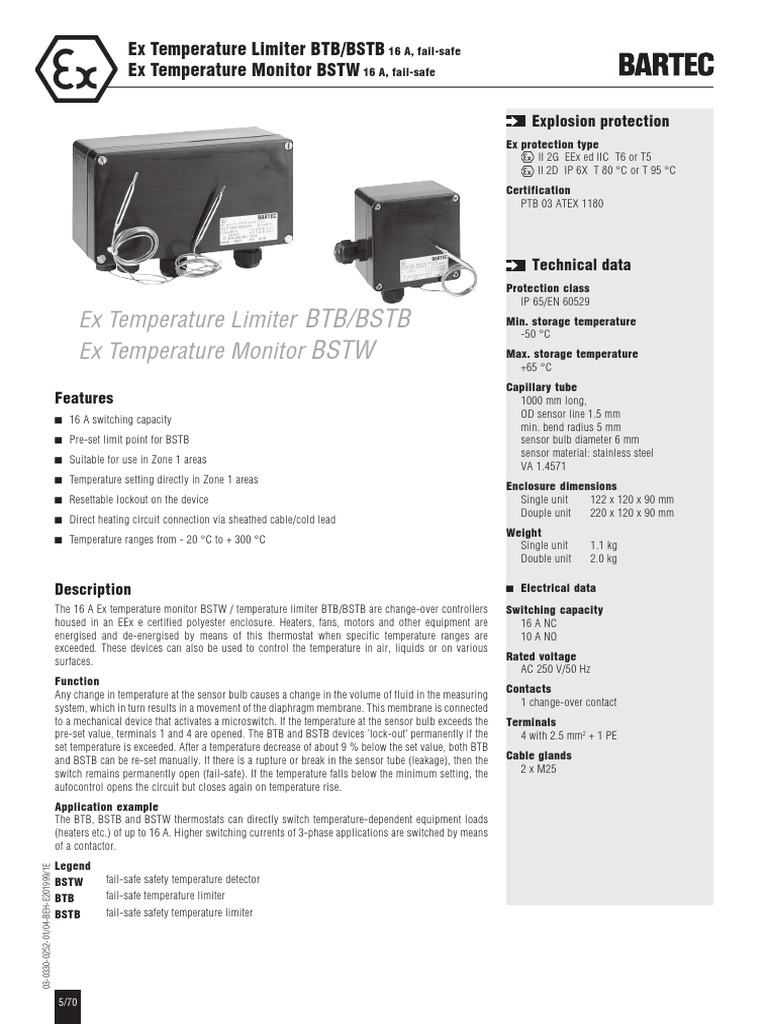 BTB/BSTB BSTW: Ex Temperature Limiter Ex Temperature Monitor | PDF