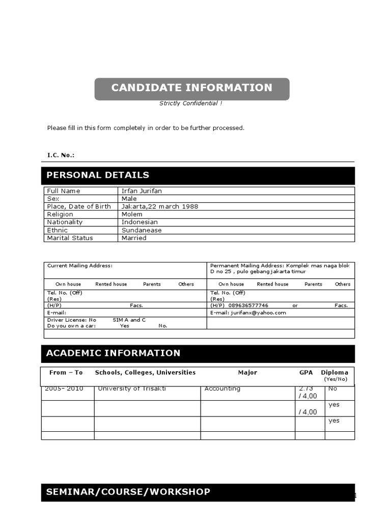 Candidate Information Form | PDF | Business | Economies