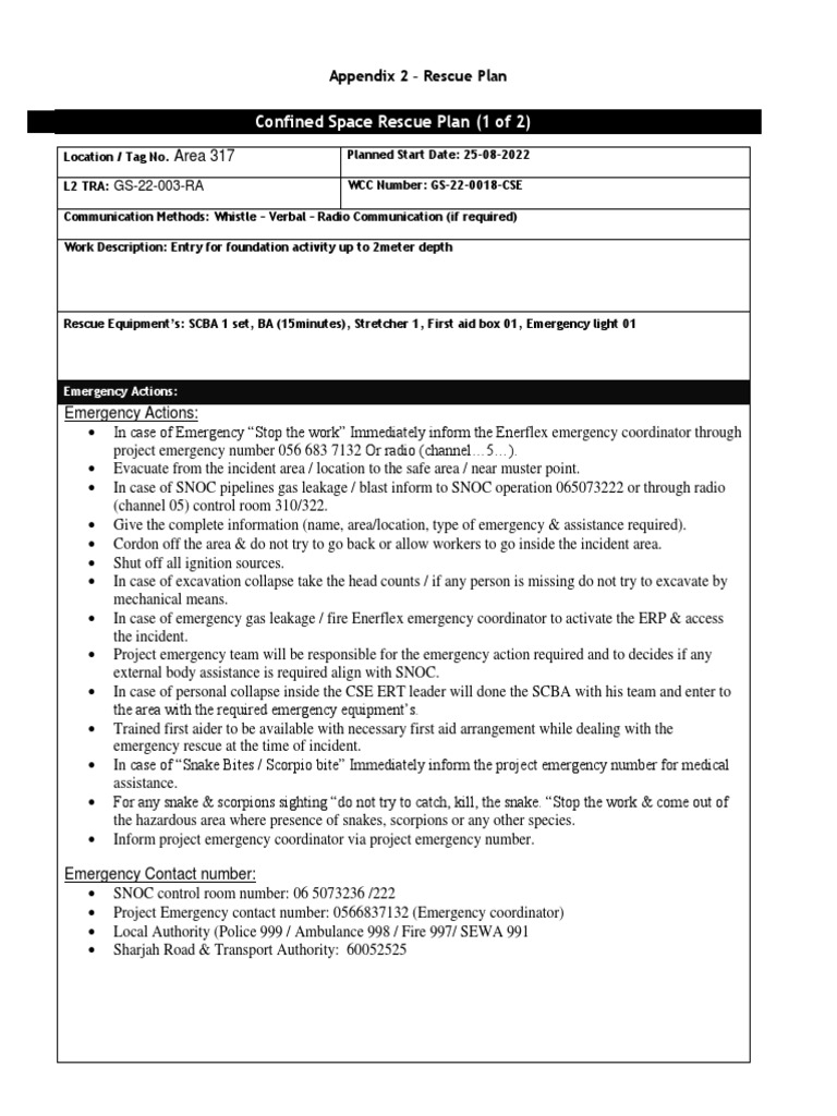 Confined Space Rescue Plan Overview | PDF | Civil Defense | Emergency ...