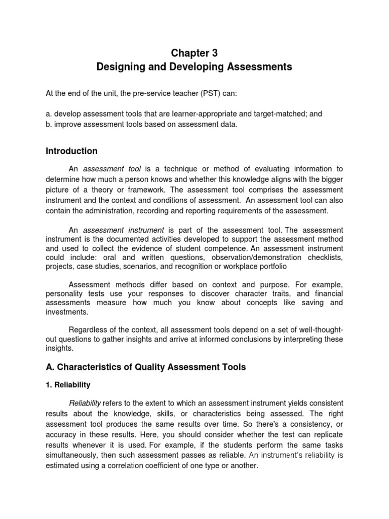 Chapter 3 Designing and Developing Assessments | PDF | Educational Assessment | Validity ...