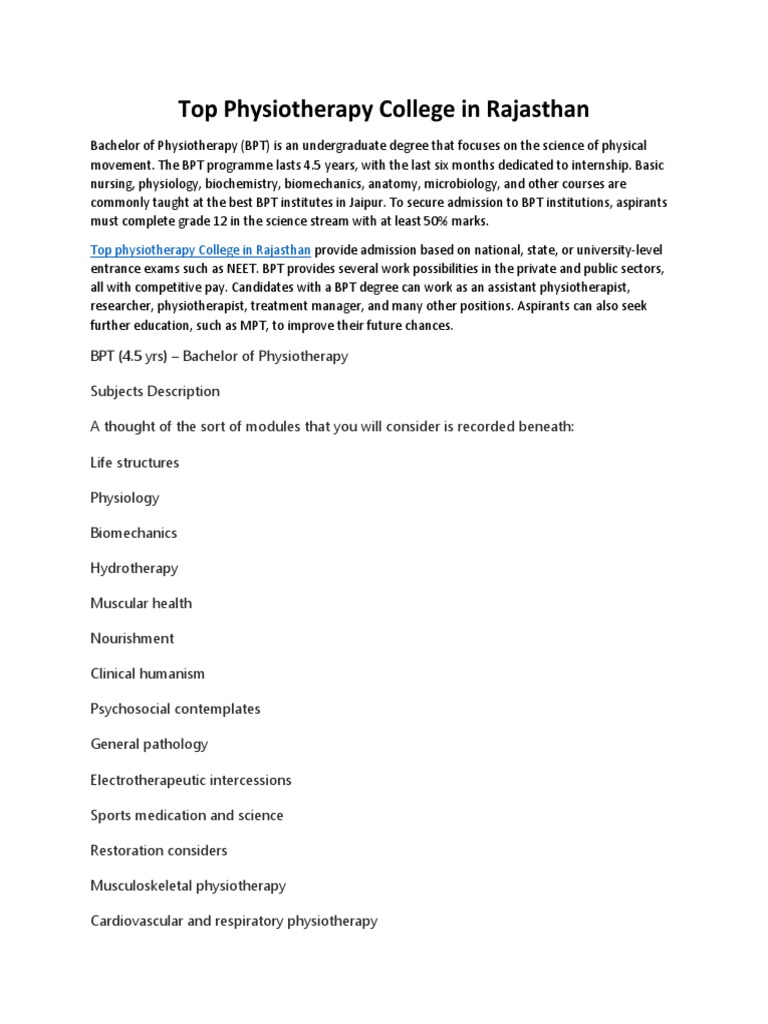 Top Physiotherapy College in Rajasthan | PDF