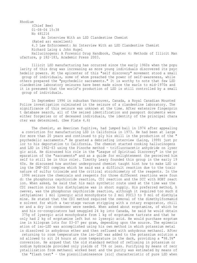 Interview With A Famous Clandestine LSD Chemist From Hallucinogens - A ...