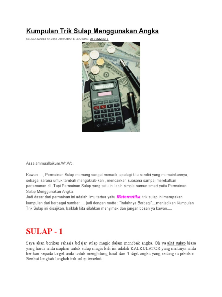 Trik Sulap Menebak Angka Sederhana | PDF | Game & Aktivitas