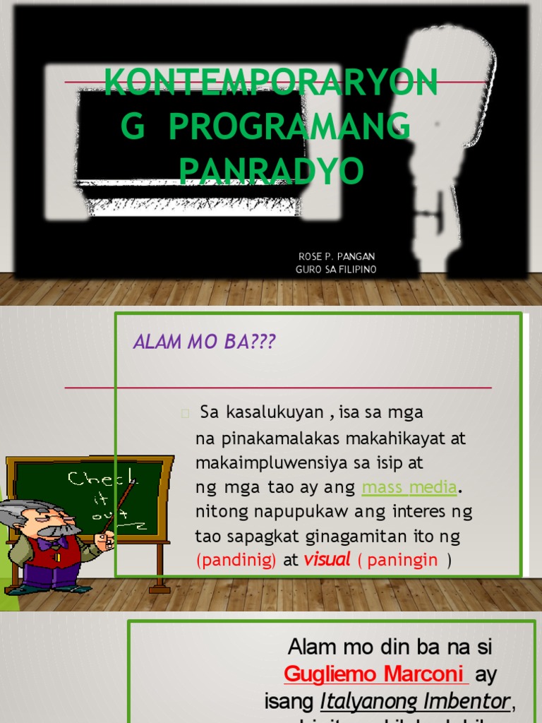 Kontemporaryon G Programang Panradyo: Rose P. Pangan Guro Sa Filipino | PDF