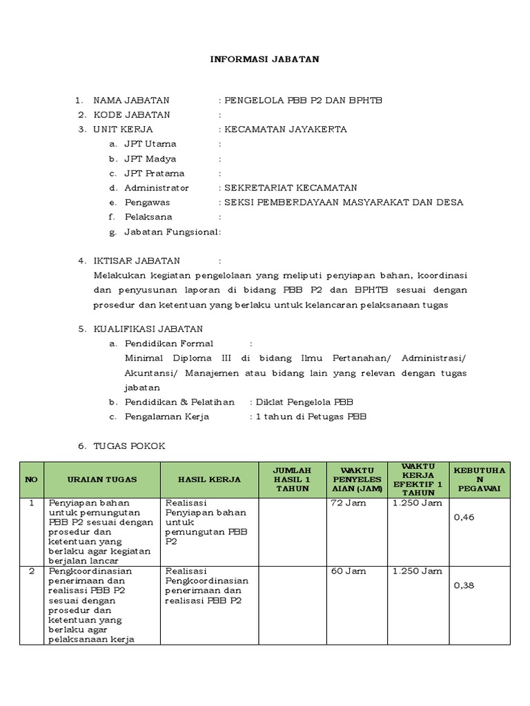 Formulir ANJAB PENGELOLA PBB P2 DAN BPHTB | PDF
