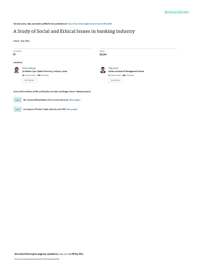 A Study of Social and Ethical Issues in Banking Industry: Article | PDF ...