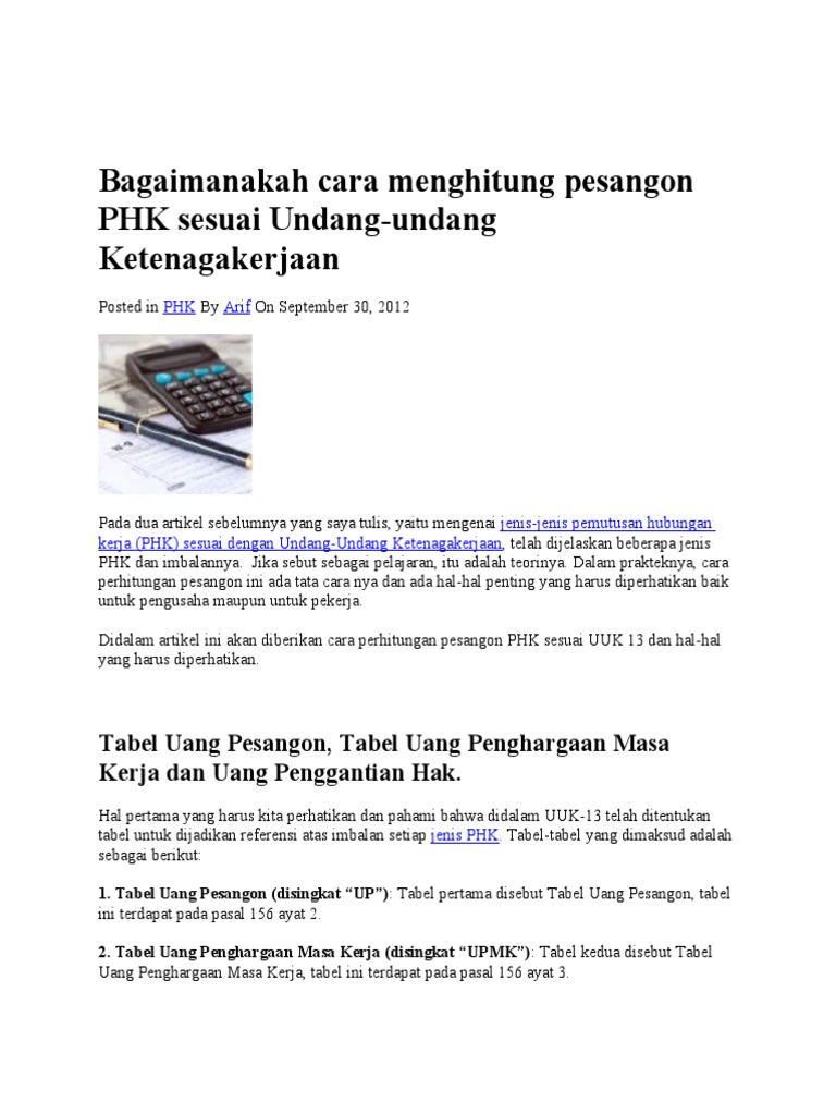 Cara Hitung Pesangon PHK Sesuai UUK-13 | PDF | Pengelolaan Keuangan & Uang